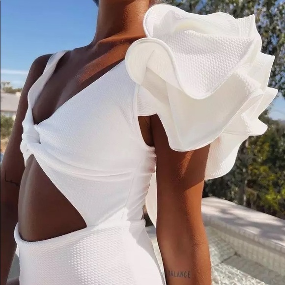 Private Label | Swim | Hostpick White Swimsuit Women Deepv Mesh Ruffle Bathing Suit Retro ...